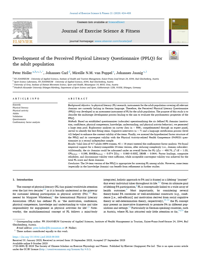 Development of The Perceived Physical Literacy Que - 2023 - Journal of ... Development of The Perceived Physical Literacy Que - 2023 - Journal of ...