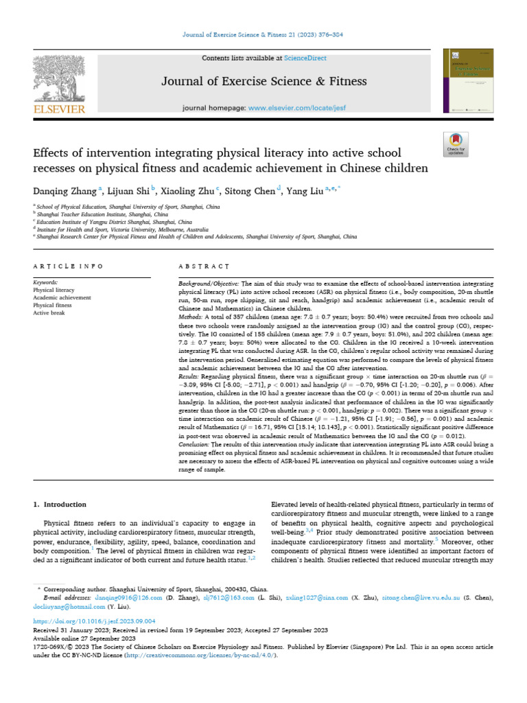 Effects of Intervention Integrating Physical Literacy in - 2023 ... Effects of Intervention Integrating Physical Literacy in - 2023 ...