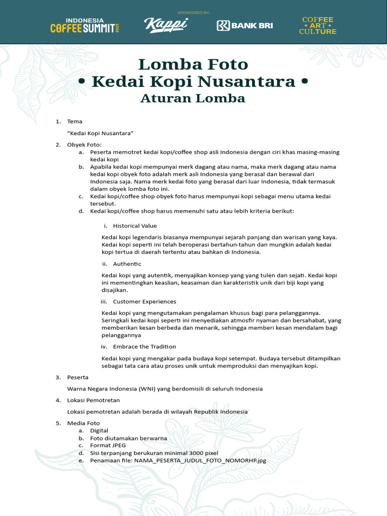 Aturan-Lomba-Kedai-Kopi-di-Nusantara-Photography-Competition | PDF