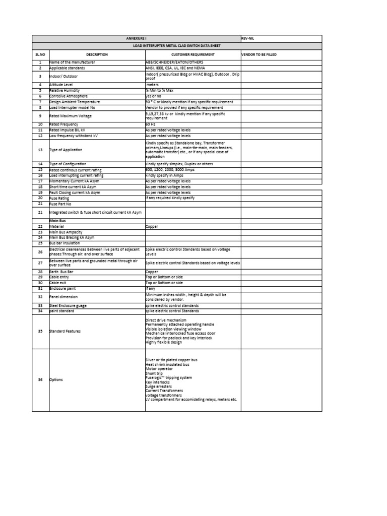 Data Sheet For Load Interrupters | PDF | Fuse (Electrical) | Electric Power