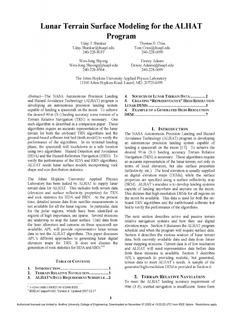 Lunar Terrain Data for ALHAT Program | PDF | Moon | Lidar