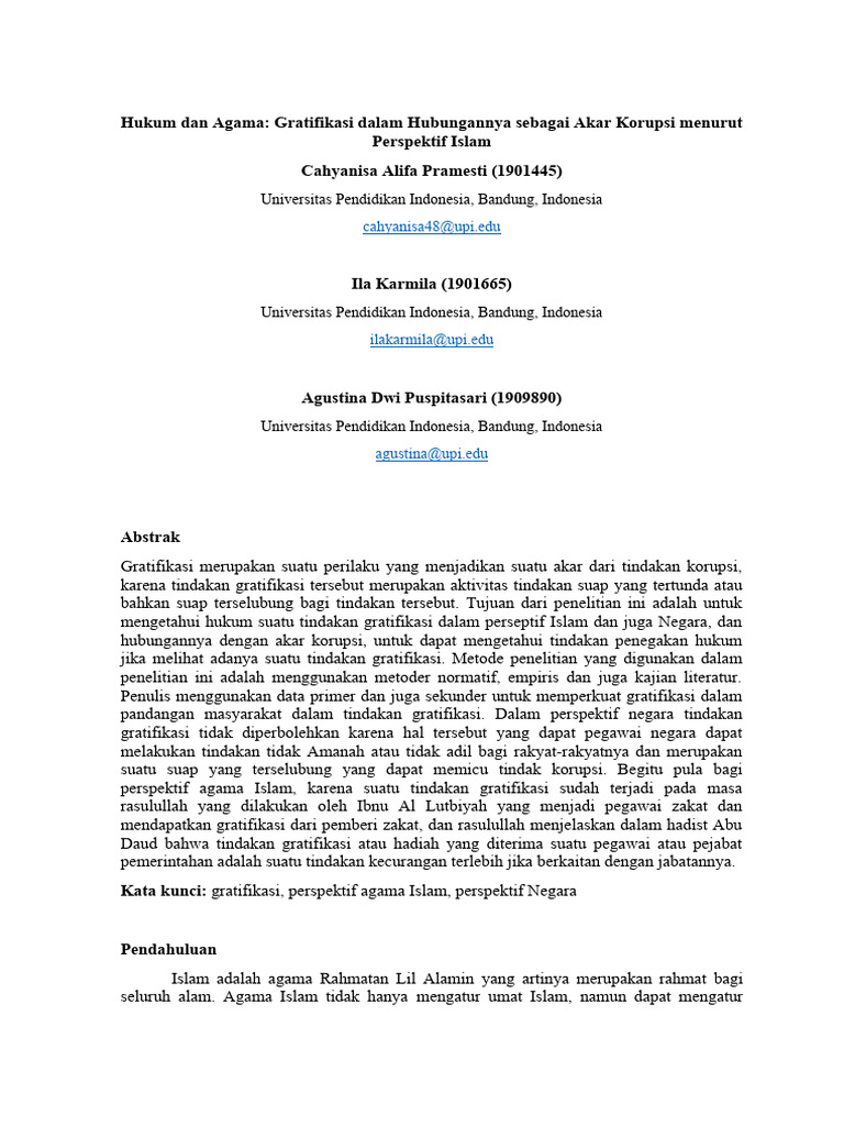 Gratifikasi Dalam Hubungannya Sebagai Akar Korupsi Menurut Perspektif Islam - Rev | PDF ...