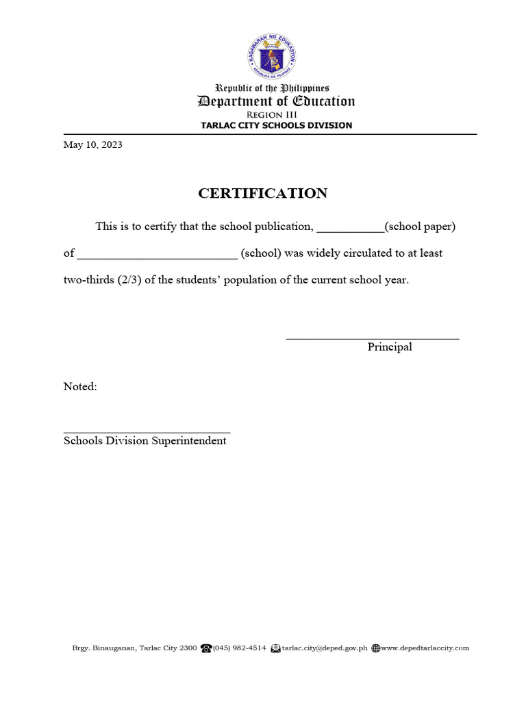 School Publication Certification Form | PDF