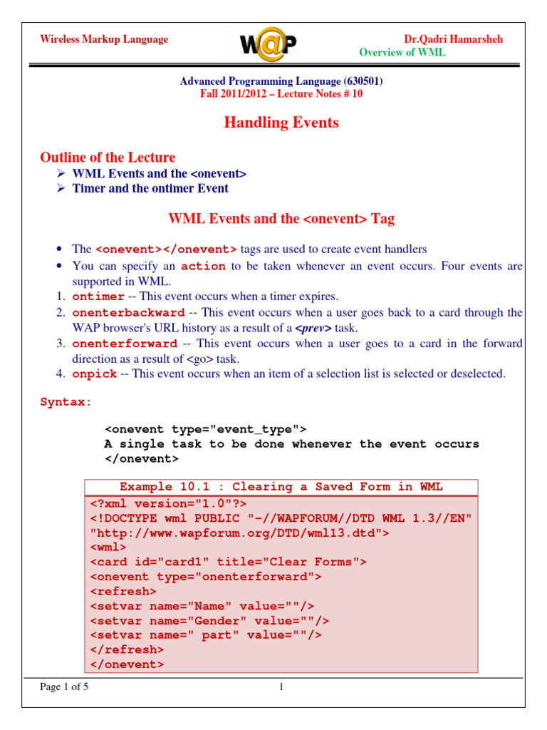Lecture 10 Handling Events Pdf Software Development Computer Programming 4842
