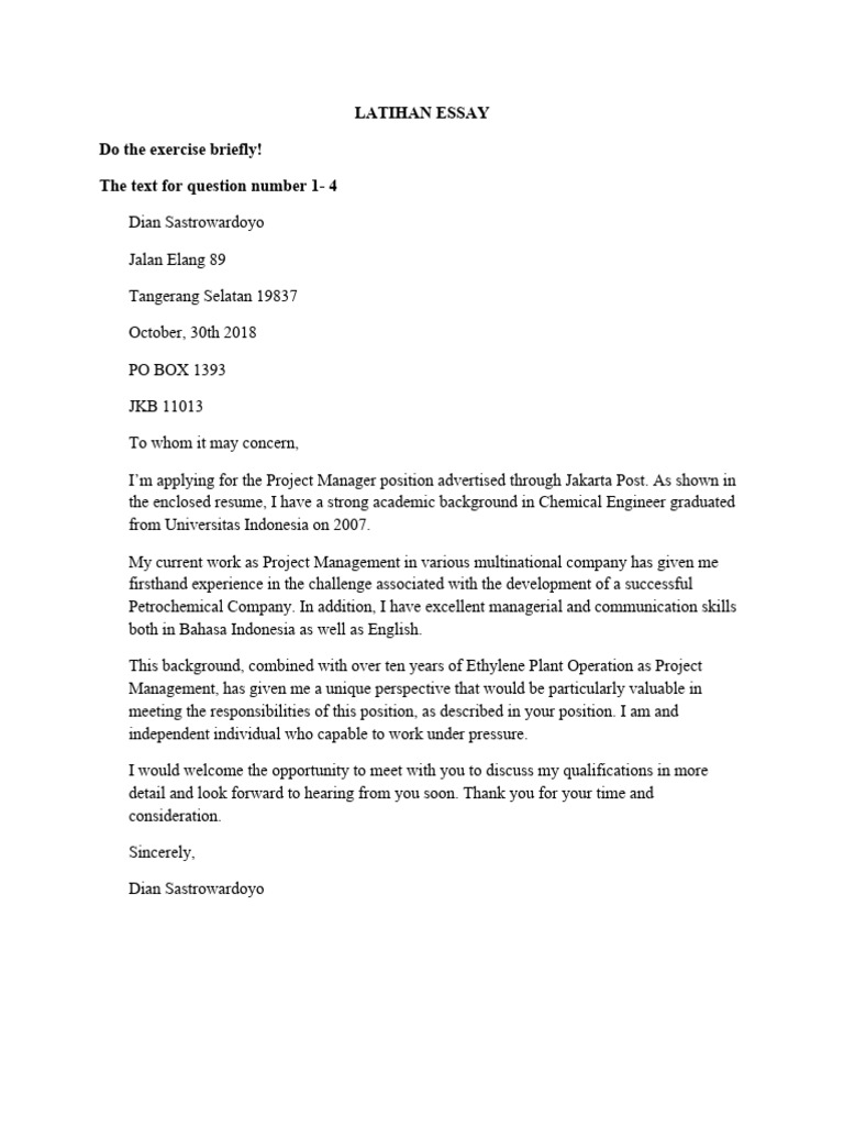 Application Letter Exercise for Students | PDF