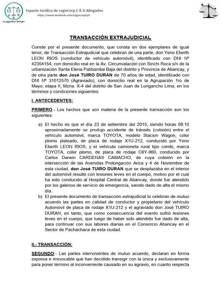 Modelo de Transaccion-Extrajudicial-Por-Lesiones | PDF | Jurisdicción ...