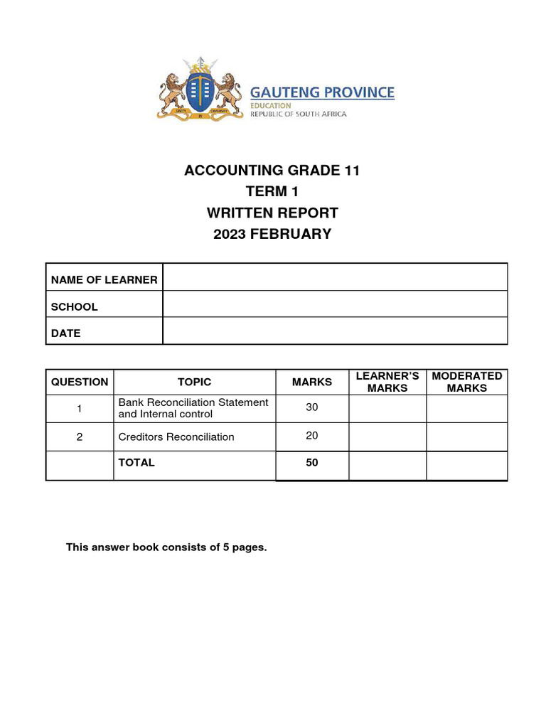 2023 Gr 11 Written Report AB | PDF | Debits And Credits | Personal Finance