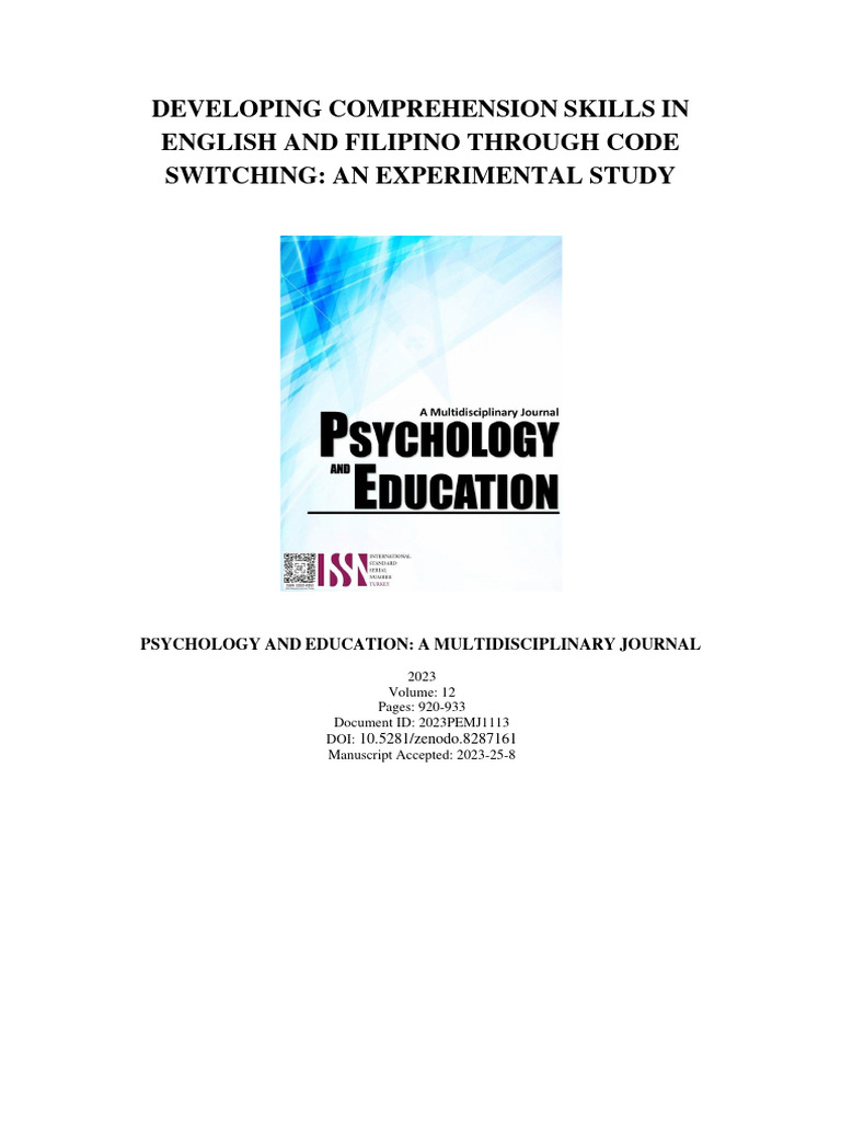 Developing Comprehension Skills in English and Filipino Through Code Switching: An Experimental ...