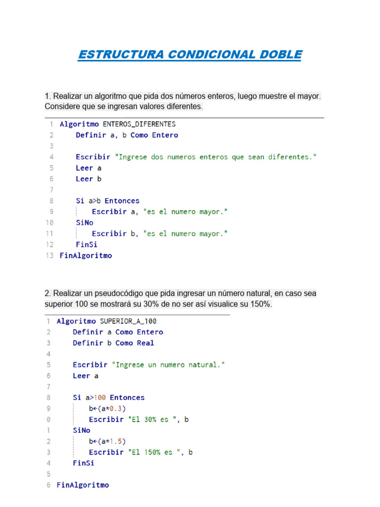 Ejemplos de Estructura Condicional Doble | PDF