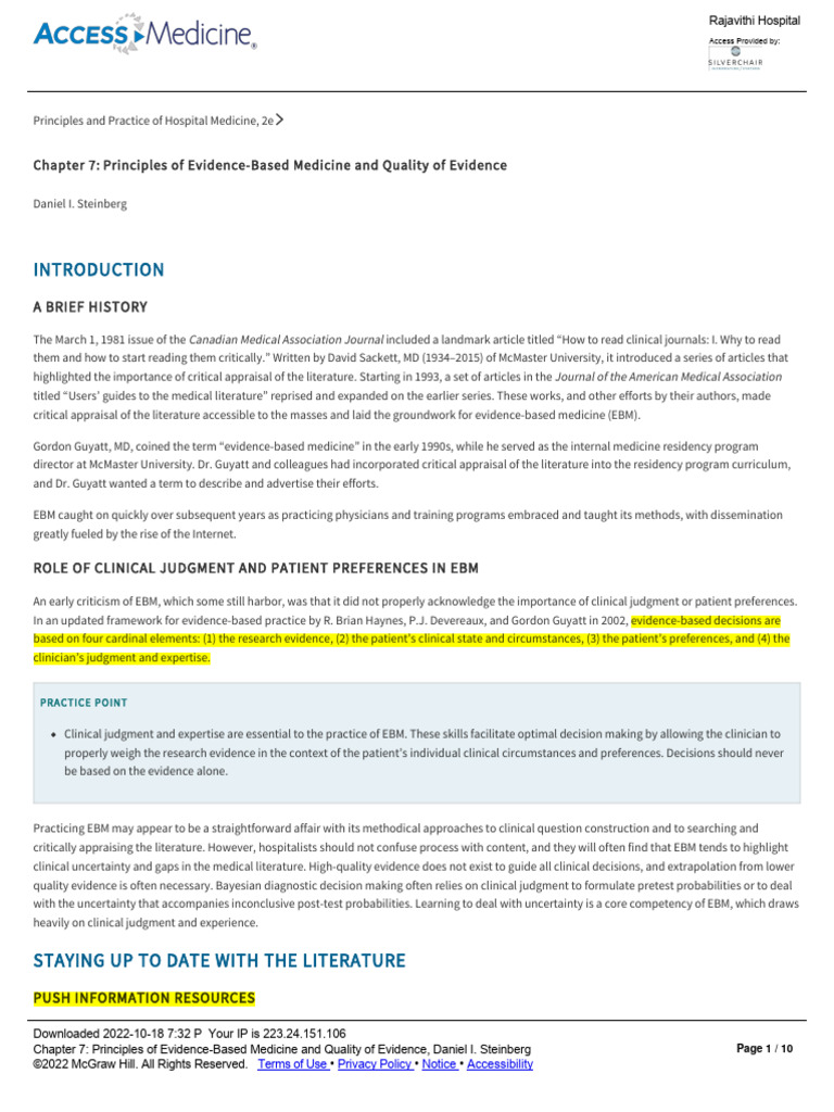 Chapter 7 - Principles of Evidence-Based Medicine and Quality of Evidence | PDF | Evidence Based ...