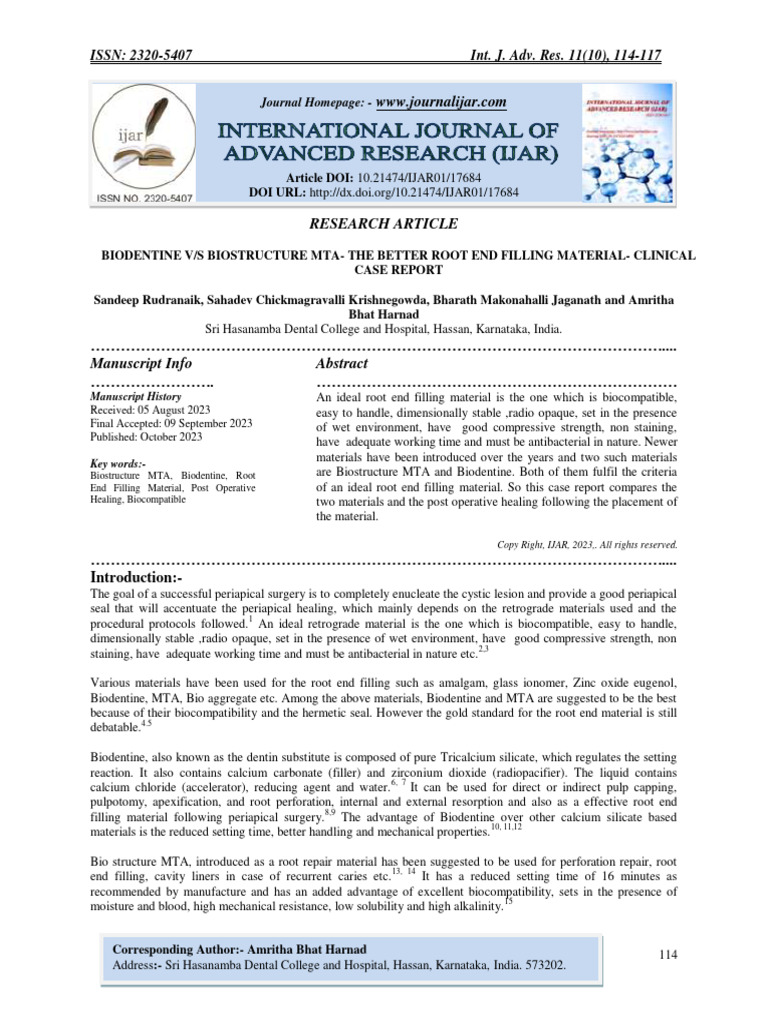 Biodentine V/S Biostructure Mta - The Better Root End Filling Material ...