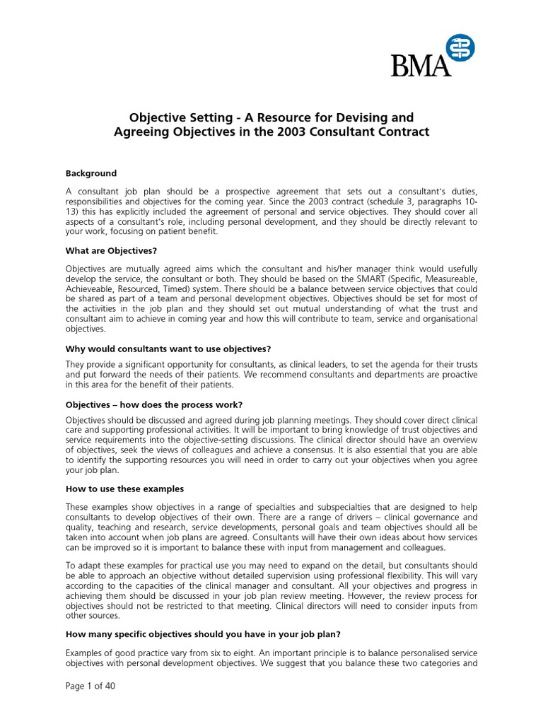 Bma Consultant Objective Examples | PDF | Hospital | Patient