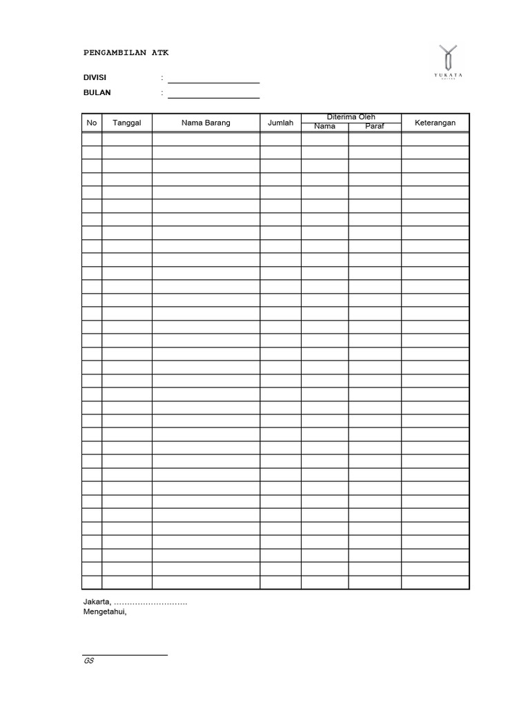 Formulir Pengambilan ATK Kantor | PDF