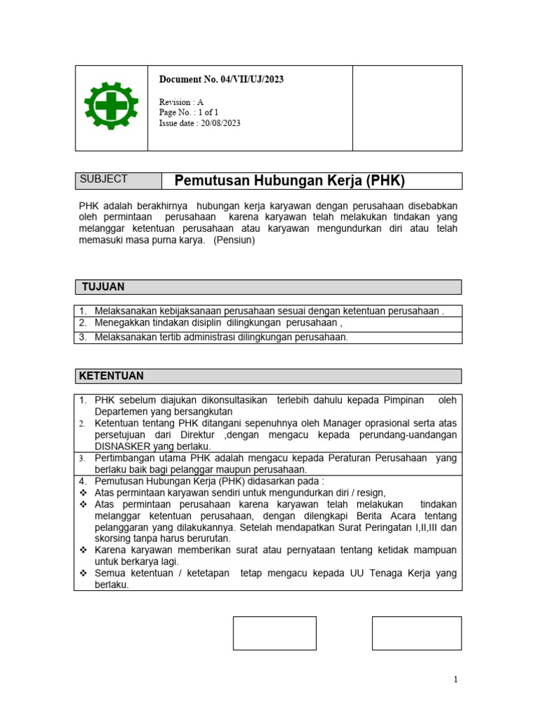 Sop PHK Karyawan | PDF | Bisnis | Pengelolaan Keuangan & Uang