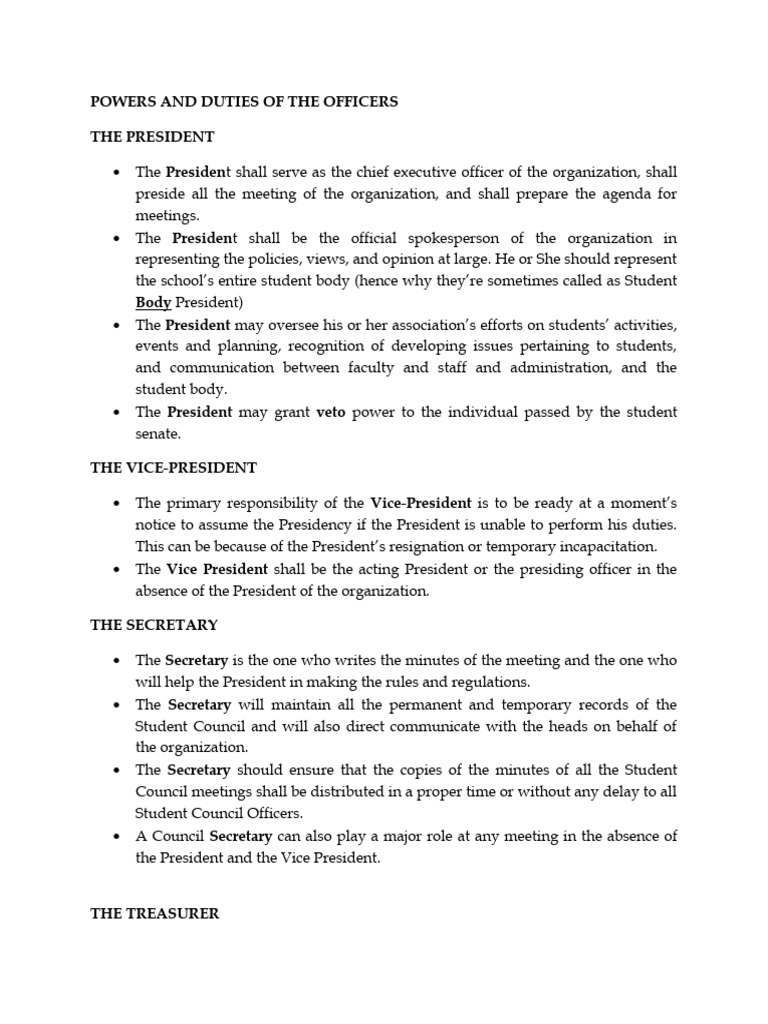 Powers and Duties of The Officers | PDF | Presidents Of The United ...