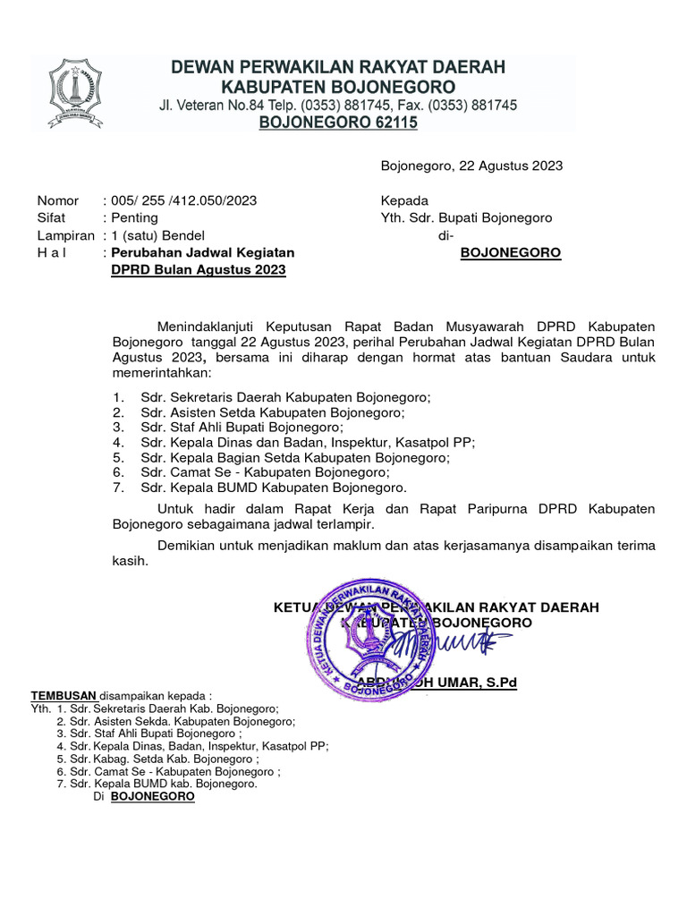 Perubahan II Jadwal DPRD - Eks | PDF