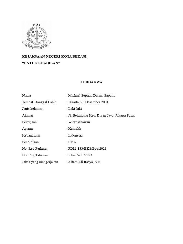 Contoh Identitas Terdakwa | PDF