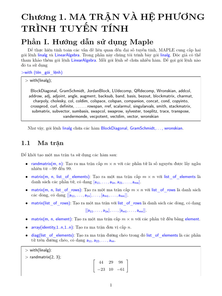 Baitap DSTT C1 - Ma Tran | PDF