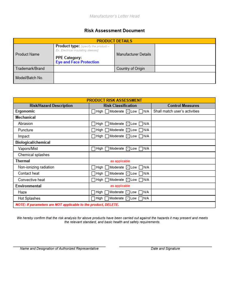 Risk Assessment - PPE - Eye and Face | PDF