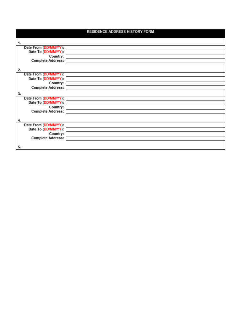 (FORM) Residence History | PDF