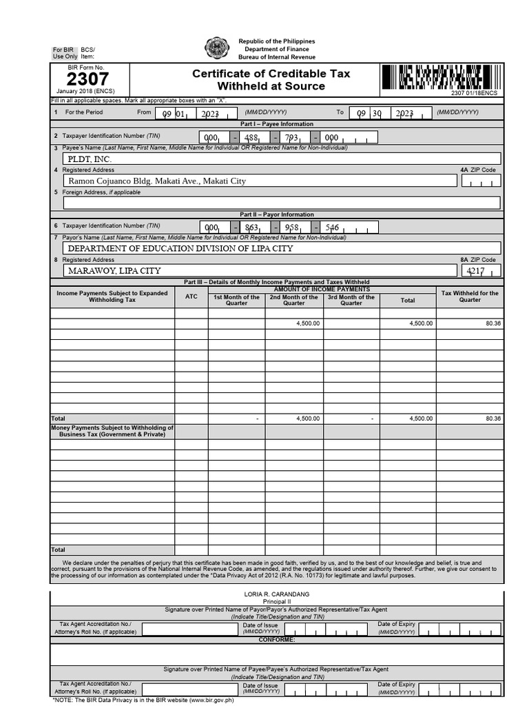 2307 NEW PLDT | PDF | Taxation | Government