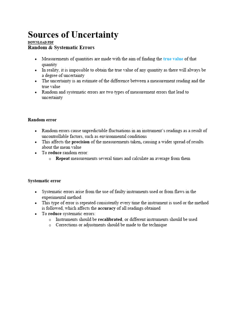 Sources of Uncertainty | PDF | Observational Error | Accuracy And Precision