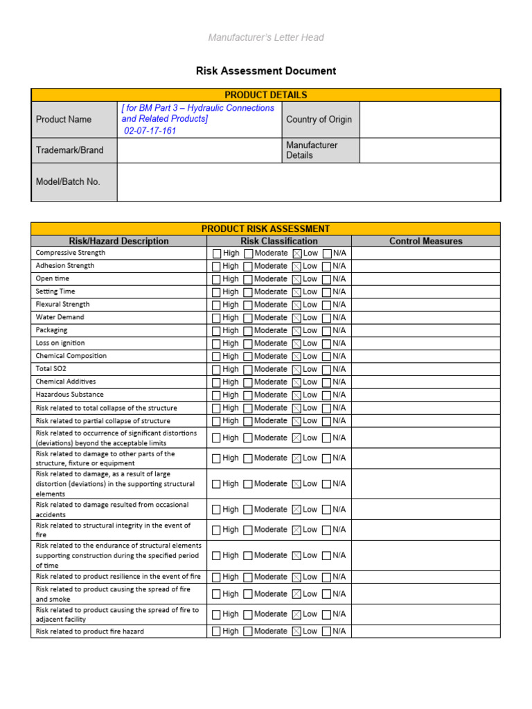 Risk Assessment - BM Part 3 - Hydraulic Connections and Related ... Risk Assessment - BM Part 3 - Hydraulic Connections and Related ...