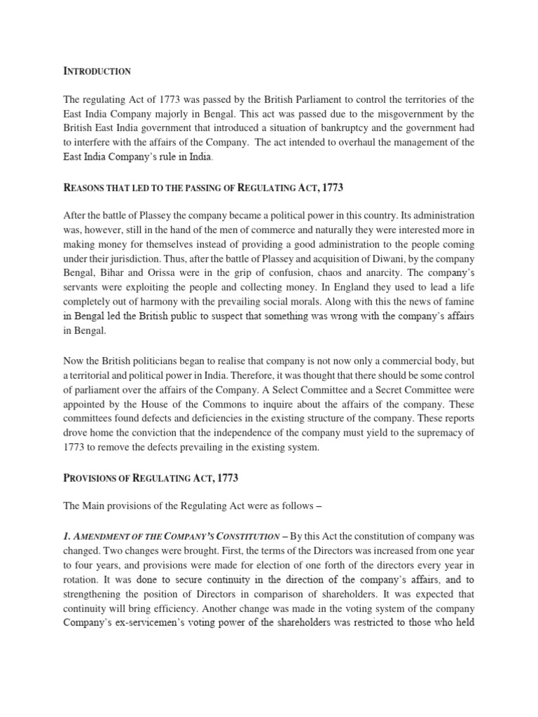Overview of the Regulating Act 1773 | PDF | Jurisdiction | Supreme ...