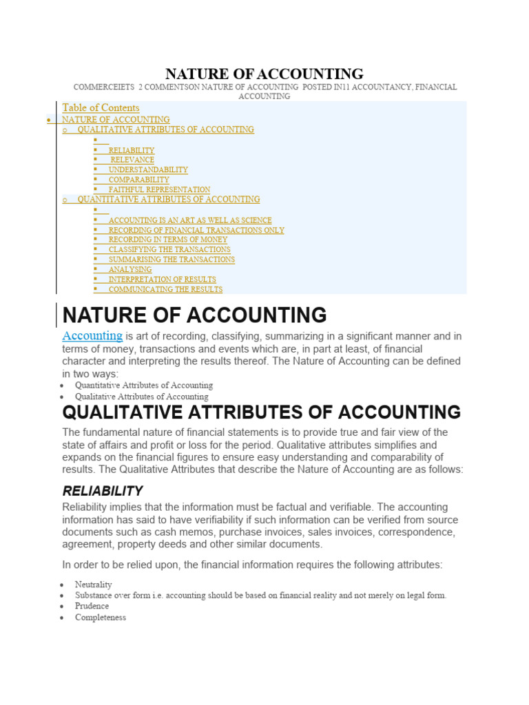 Nature and Functions of Accounting | PDF | Debits And Credits | Service ...
