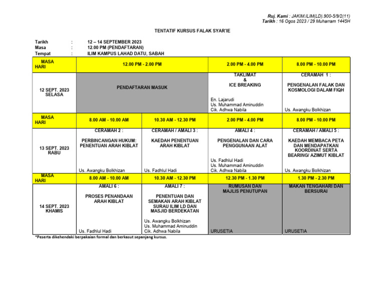 1 Tentatif Kursus Falak Syari'e | PDF