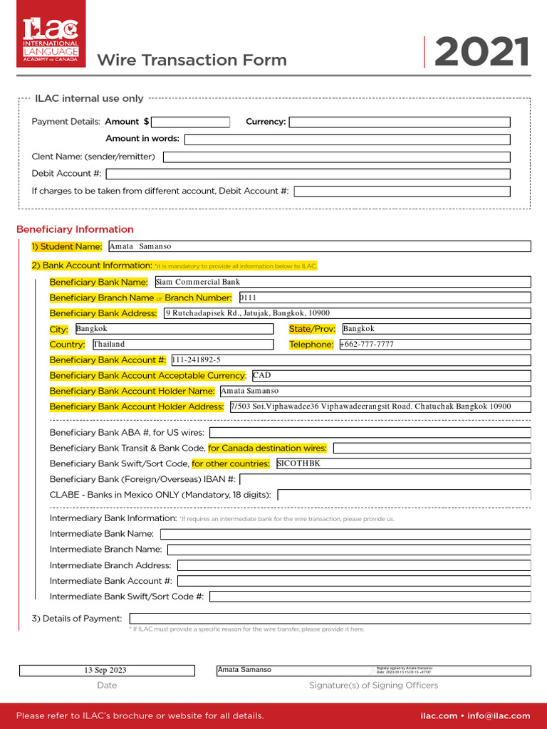 Ilac Wire Transfer Form-Updated | PDF | Wire Transfer | Economies