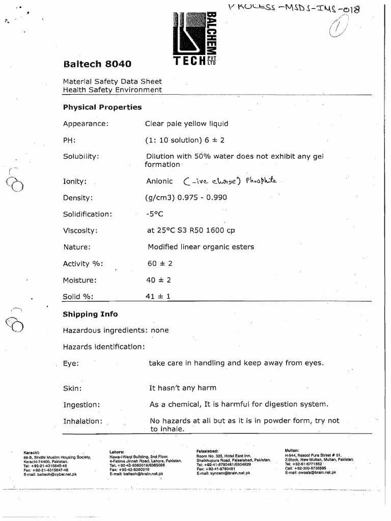 Process MSDS Ims 018 | PDF | Firefighter | Chemistry