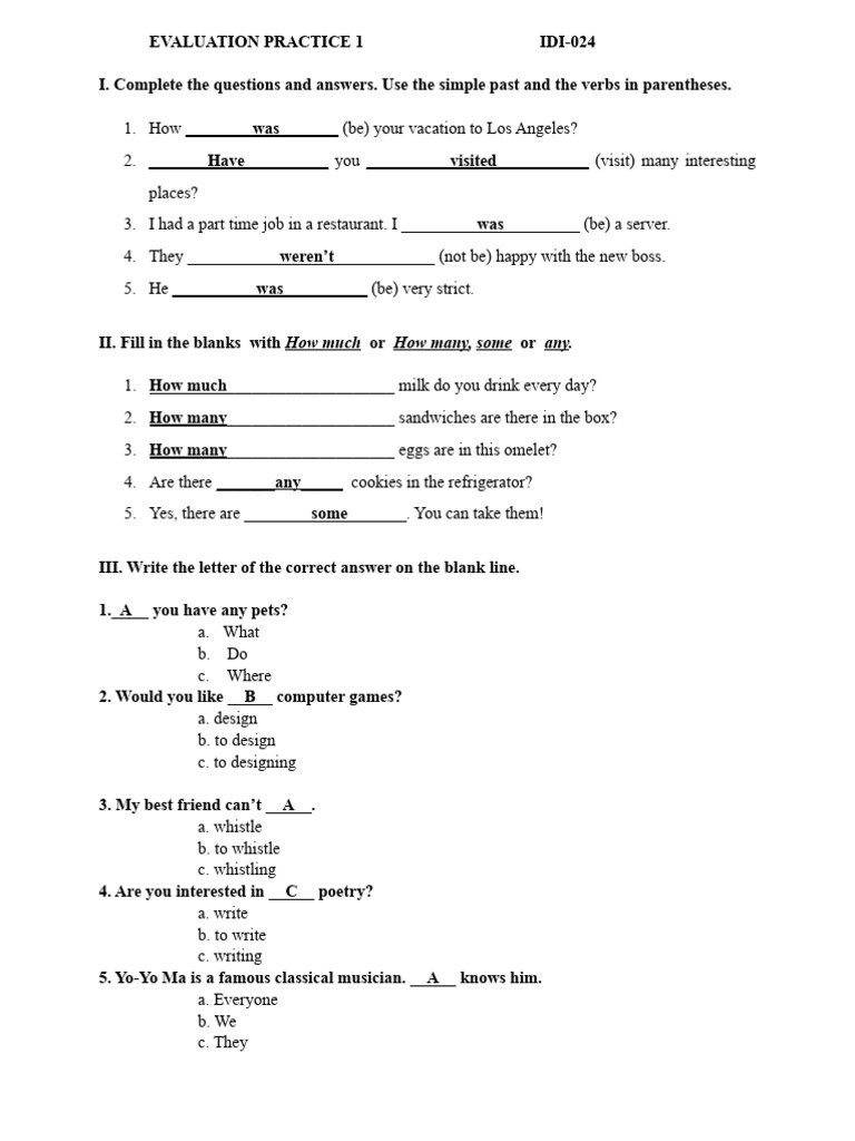 Evaluation Practice 1 024 Idi | PDF | Foods | Cuisine