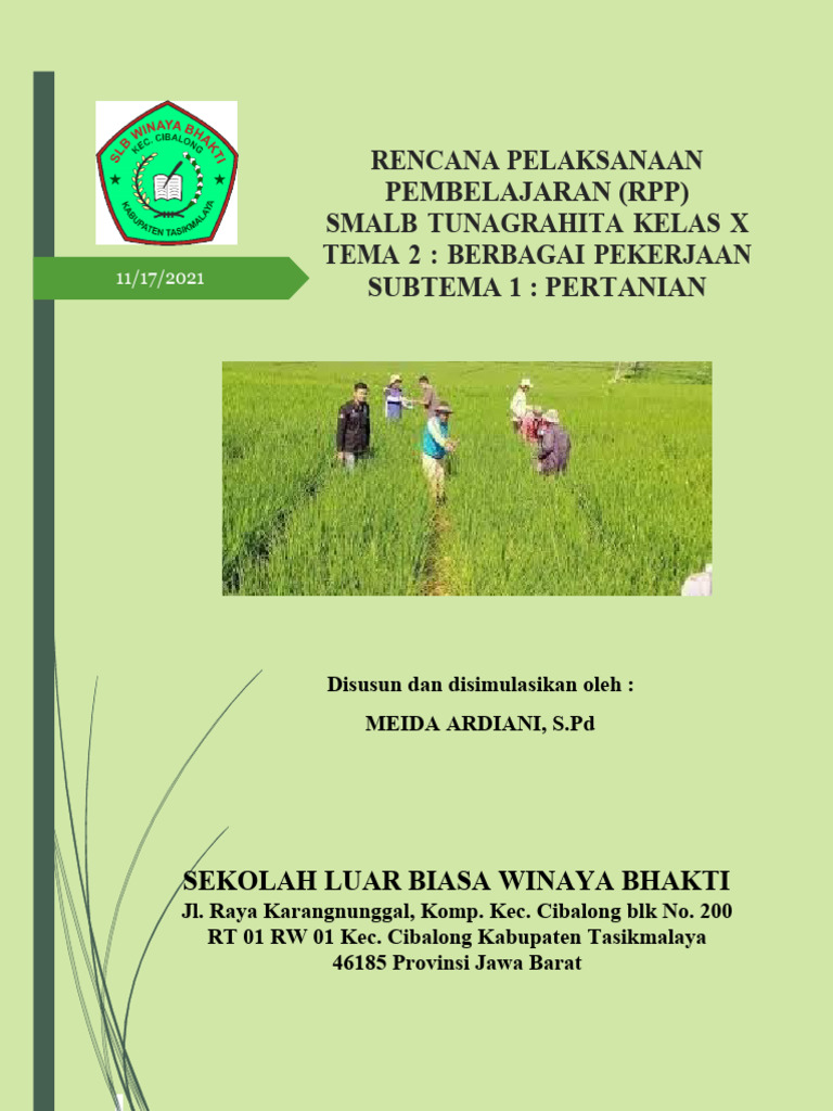 Rencana Pelaksanaan Pembelajaran (RPP) Smalb Tunagrahita Kelas X Tema 2 - Berbagai Pekerjaan ...