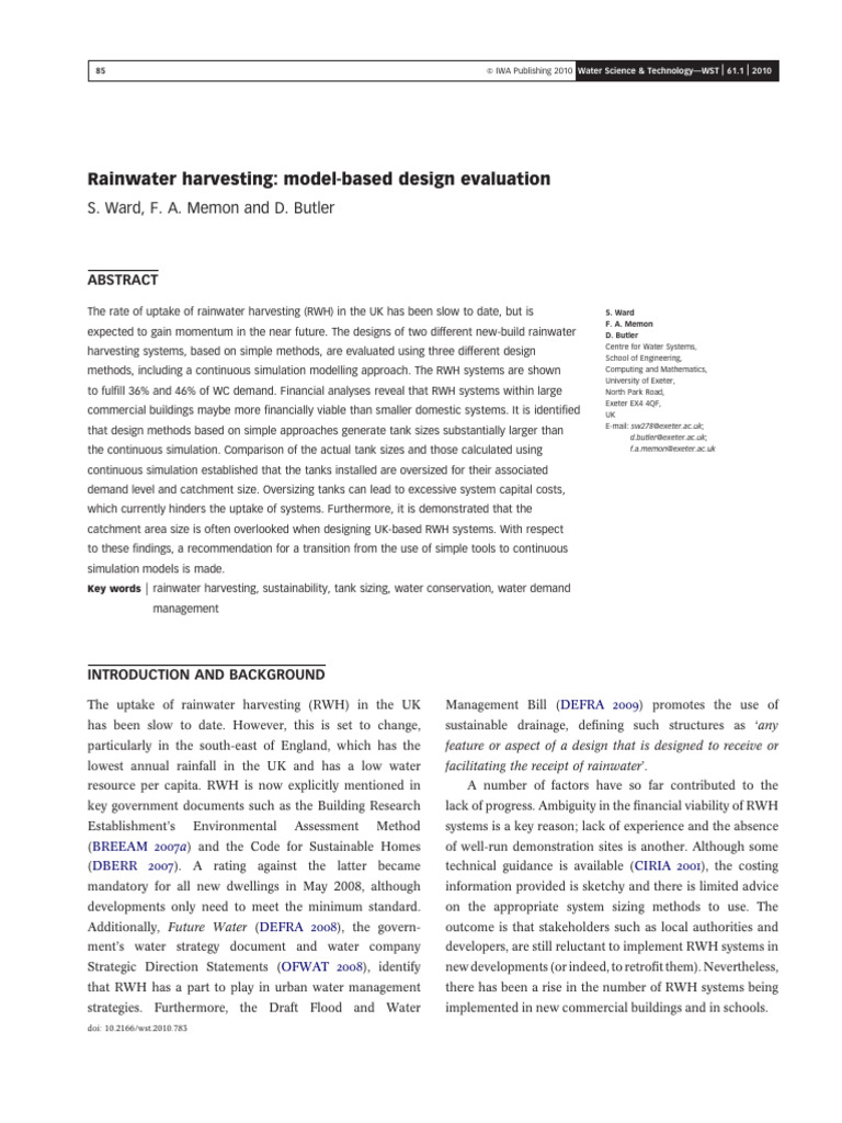 Rainwater Harvesting: Model-Based Design Evaluation | PDF | Simulation | Stormwater