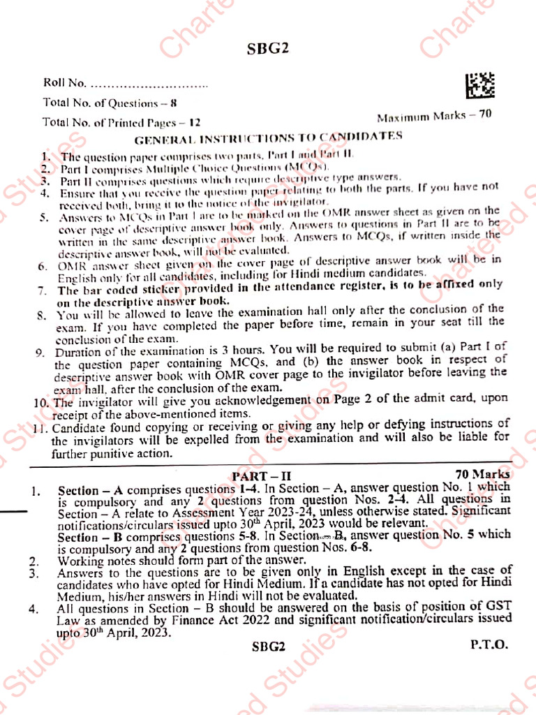 CA Intermediate Tax Question Paper Nov. 2023 | PDF