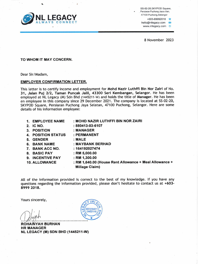 Employer Confirmation Letter | PDF