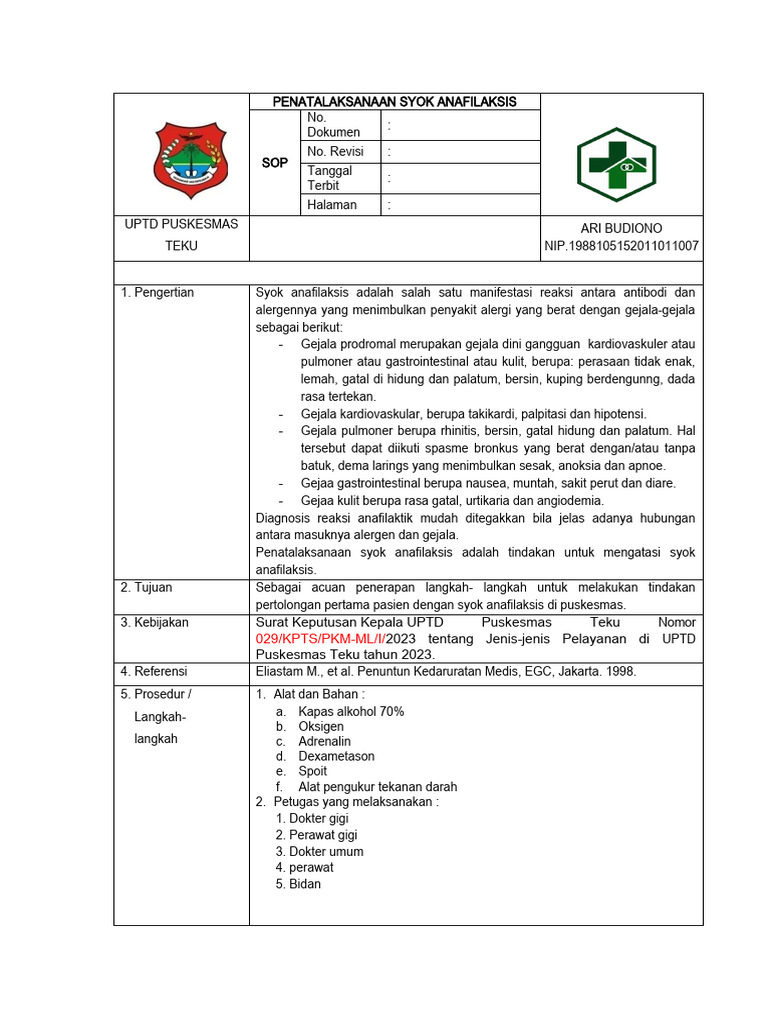 Penanganan Syok Anafilaksis | PDF