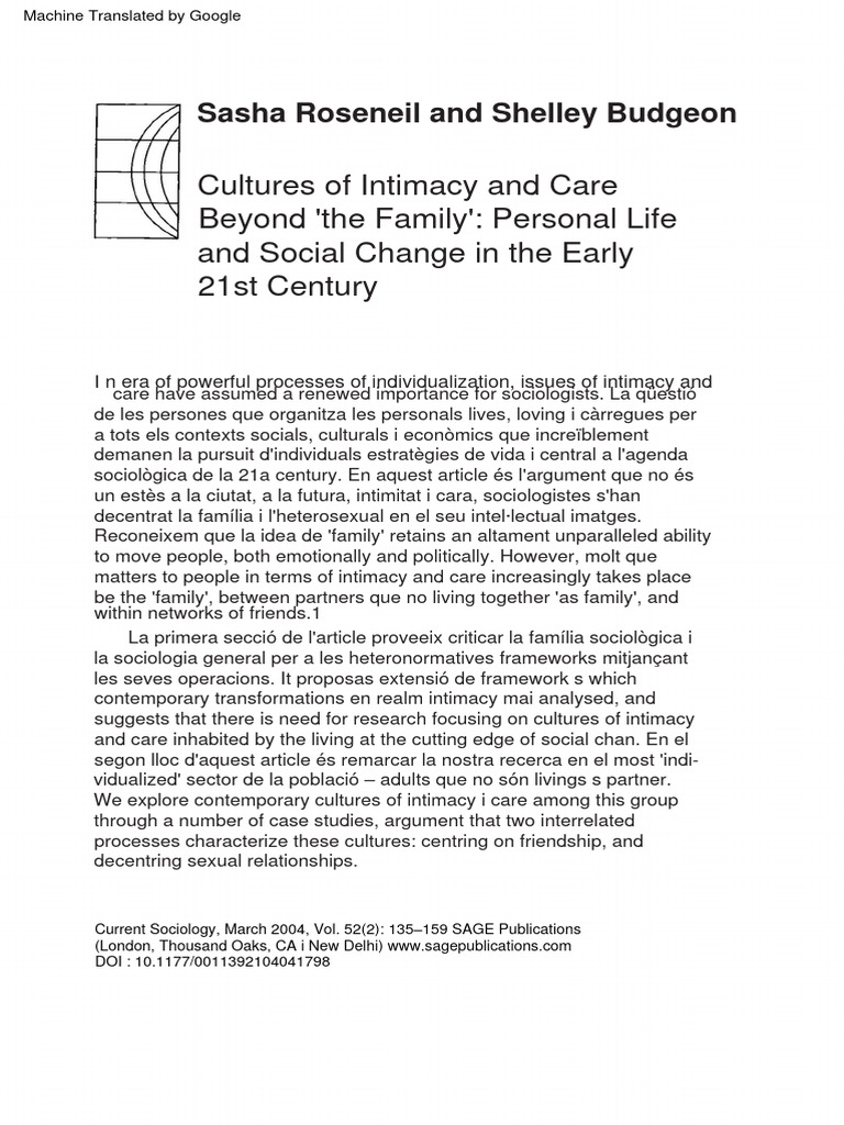 Roseneil Budgeon 2004 Cultures of Intimacy and Care Beyond The Family ...