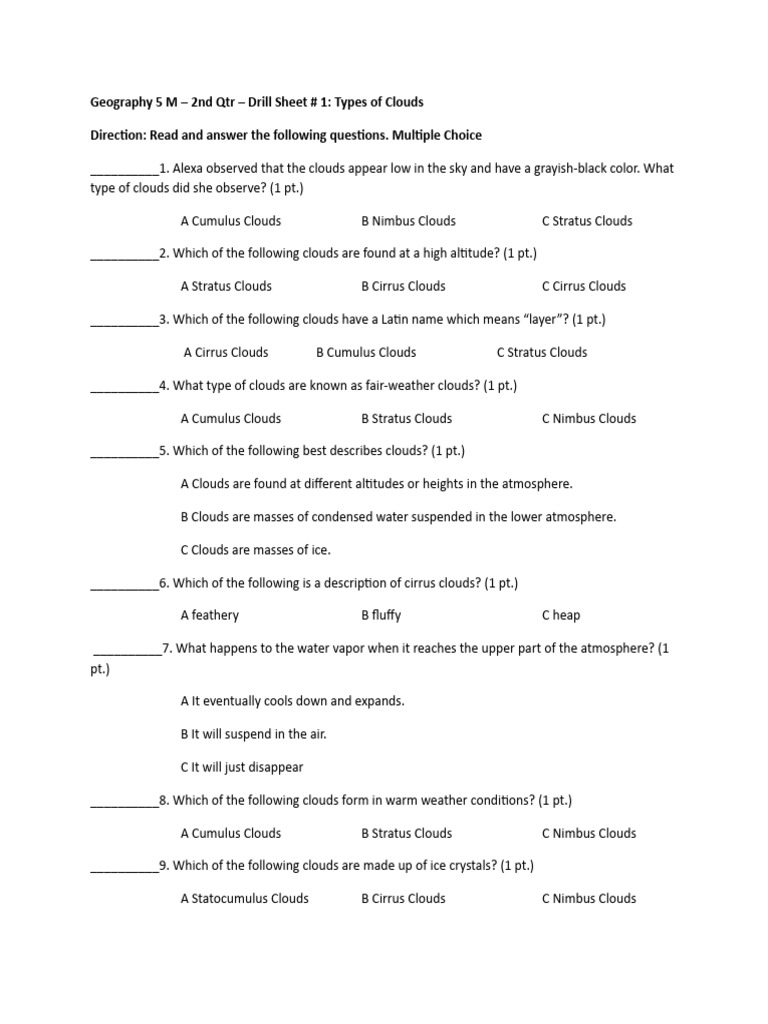 Geography 5 ds1 Types of Clouds | PDF | Cloud | Meteorology
