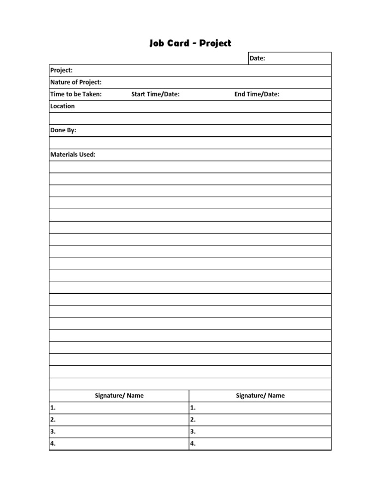 Construction Job Card Template | PDF