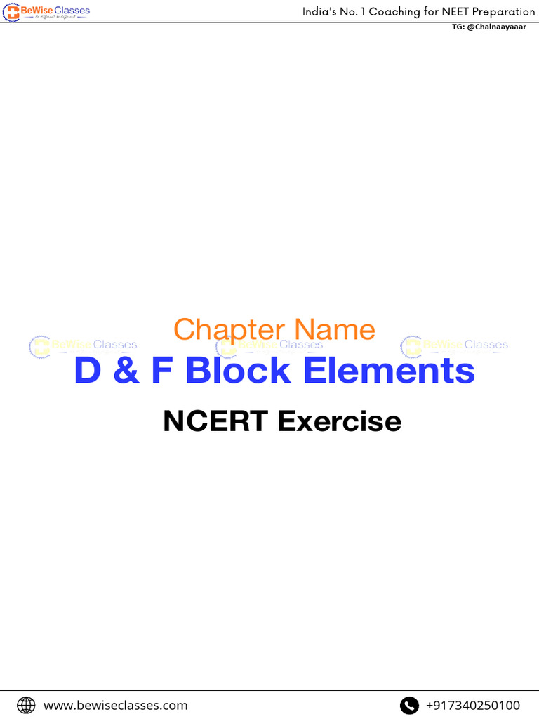 D - F Block - Ncert Based Exercise Solution | PDF | Ionic Bonding | Chemical Elements