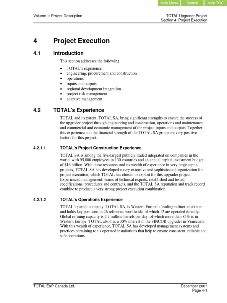 4 Project Execution: Volume 1: Project Description TOTAL Upgrader Project Section 4: Project ...