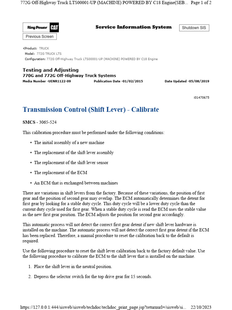 CAT 772G Transmission Control (Shift Lever) - Calibrate | PDF | Truck ...