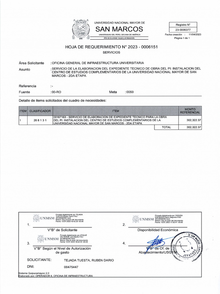 Hoja Requerimiento #2023-6151 - Complementarios | PDF