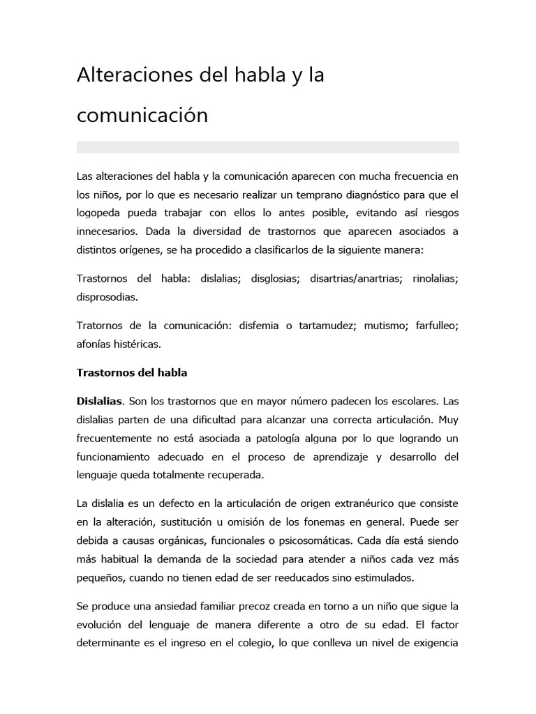 Alteraciones Del Habla y La Comunicación | PDF | Tartamudeo ...