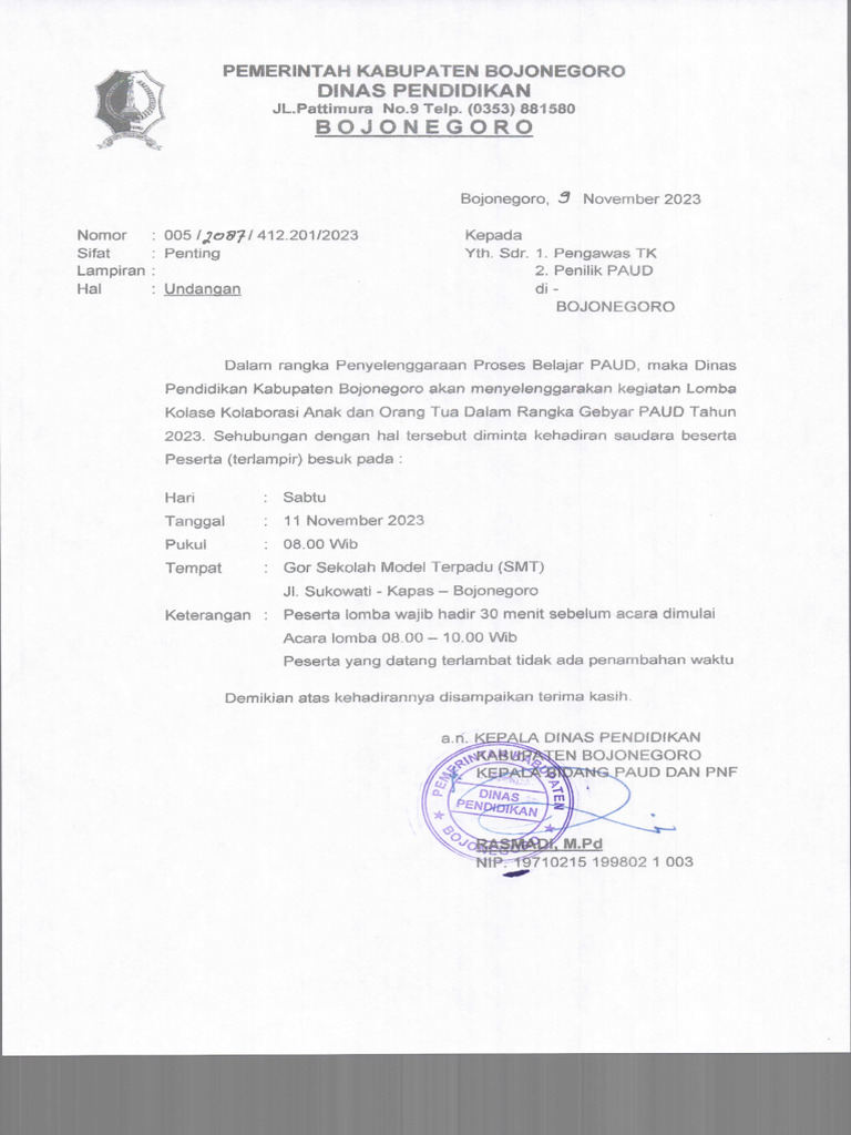 Undangan Peserta Gebyar Paud 2023 | PDF Undangan Peserta Gebyar Paud 2023 | PDF