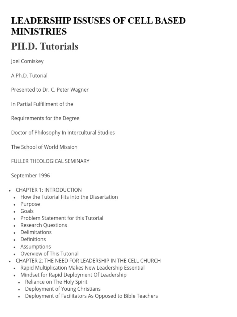 Leadership Issuses of Cell Based Ministries | PDF | Leadership ...