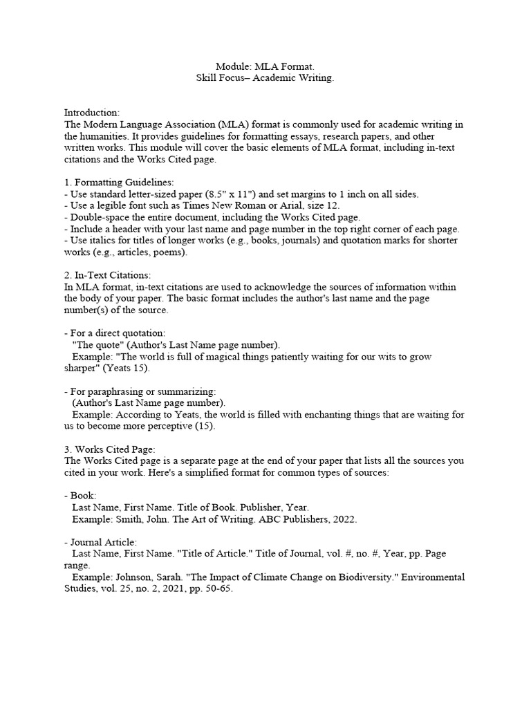 Mla Module Scbw2023 | PDF | Citation | Writing