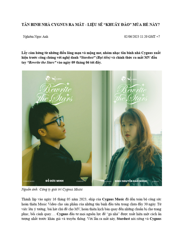 (BÀI VIẾT CỦA PHÓNG VIÊN NGHIÊM NGỌC ANH) TÂN BINH NHÀ CYGNUS RA MẮT | PDF